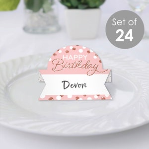 Pink Rose Gold Birthday - Happy Birthday Party Tent Buffet Card - Table ...