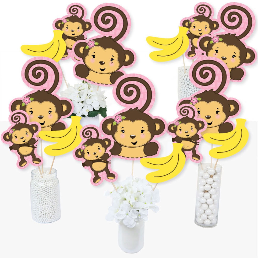 Pink Monkey Girl - Baby Shower or Birthday Party Centerpiece Sticks ...