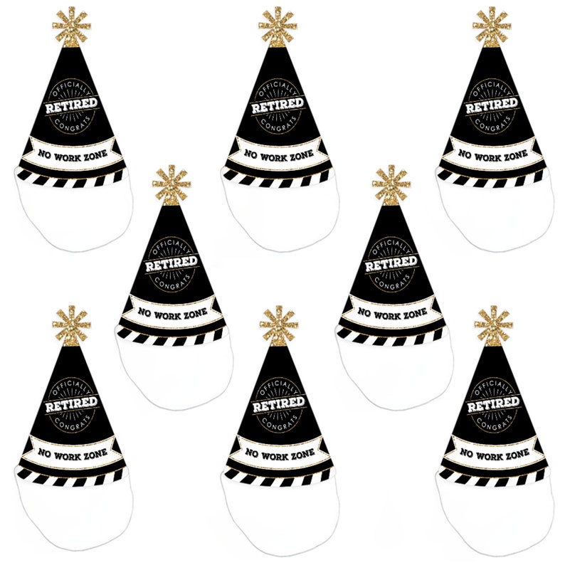 Happy Retirement - Cone Party Hats for Adults - Set of 8 (standard Size ...