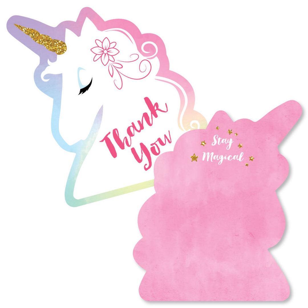 Rainbow Unicorn - Shaped Thank You Cards - Magical Unicorn Baby Shower ...