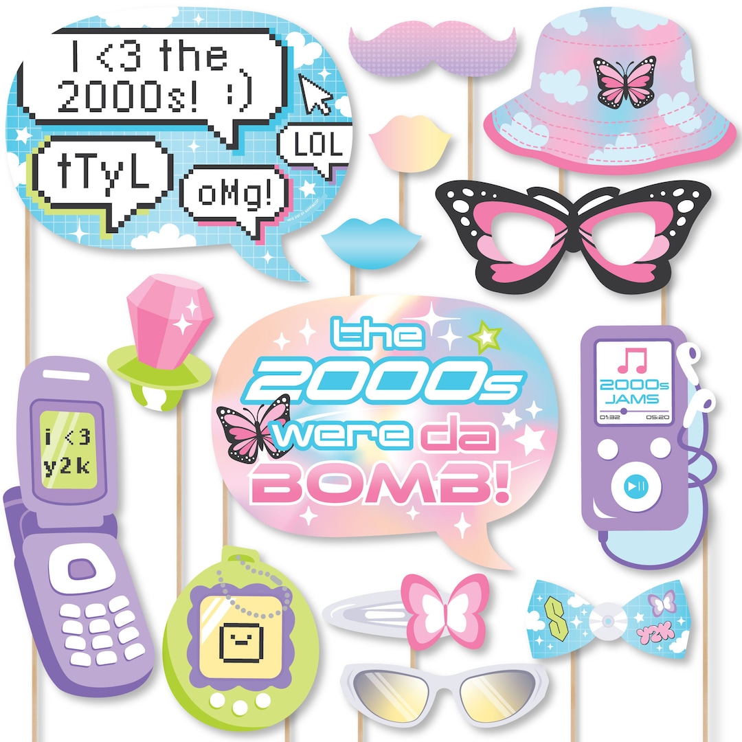 00s Y2K - 2000s Party Photo Booth Props Kit - 20 Count - Etsy