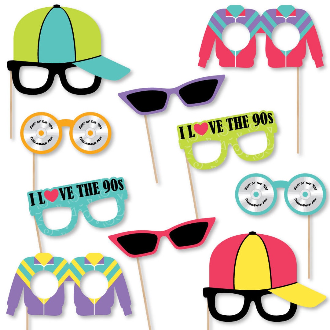 90's Throwback - Photo Booth Accessories - Fun Selfie 1990's Decade ...