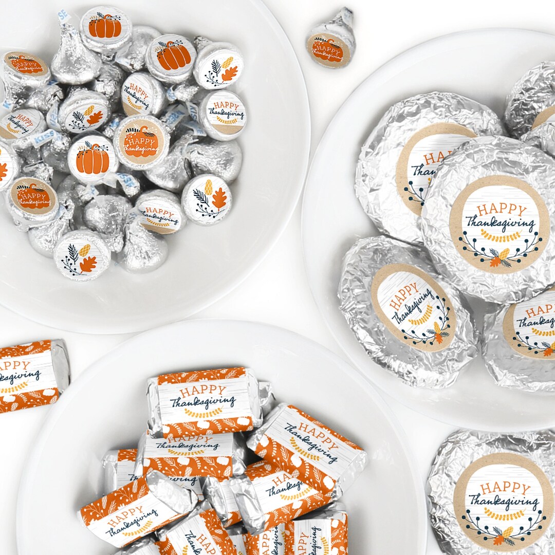 Feliz Día de Acción de Gracias Mini Candy Bar Wrappers, Round Candy ...