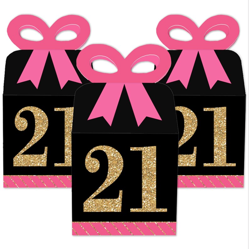 Finally 21 Girl - Square Favor Gift Boxes - 21st Birthday Party Bow ...