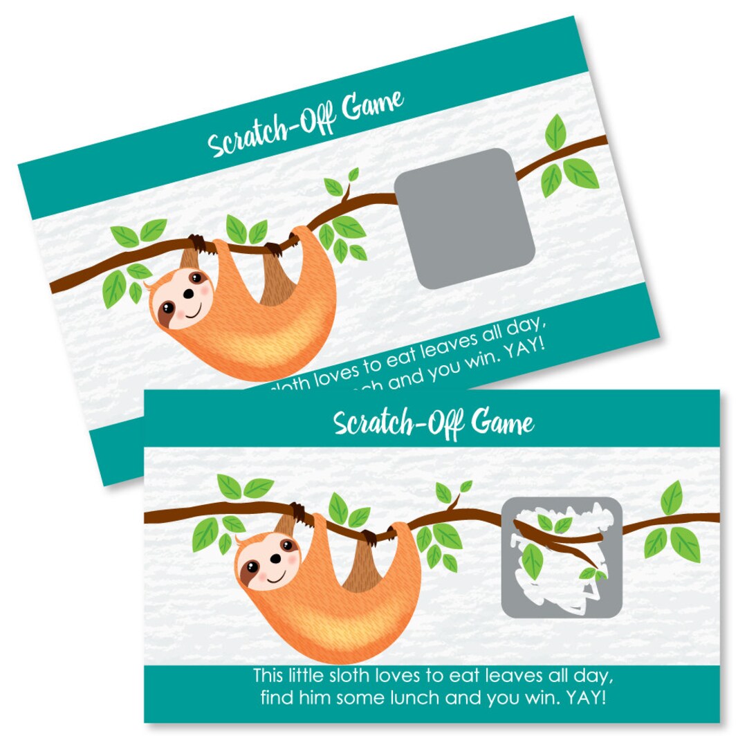 Let's Hang - Sloth - Scratch off Game - Sloth Baby Shower or Birthday ...