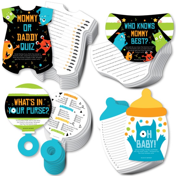 Monster Bash - 4 Little Monster Baby Shower Games - 10 Cards Each ...