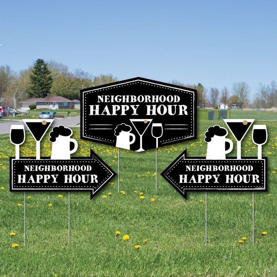 Neighborhood Happy Hour Signs - 2 Neighborhood Party Arrows and 1 Happy ...