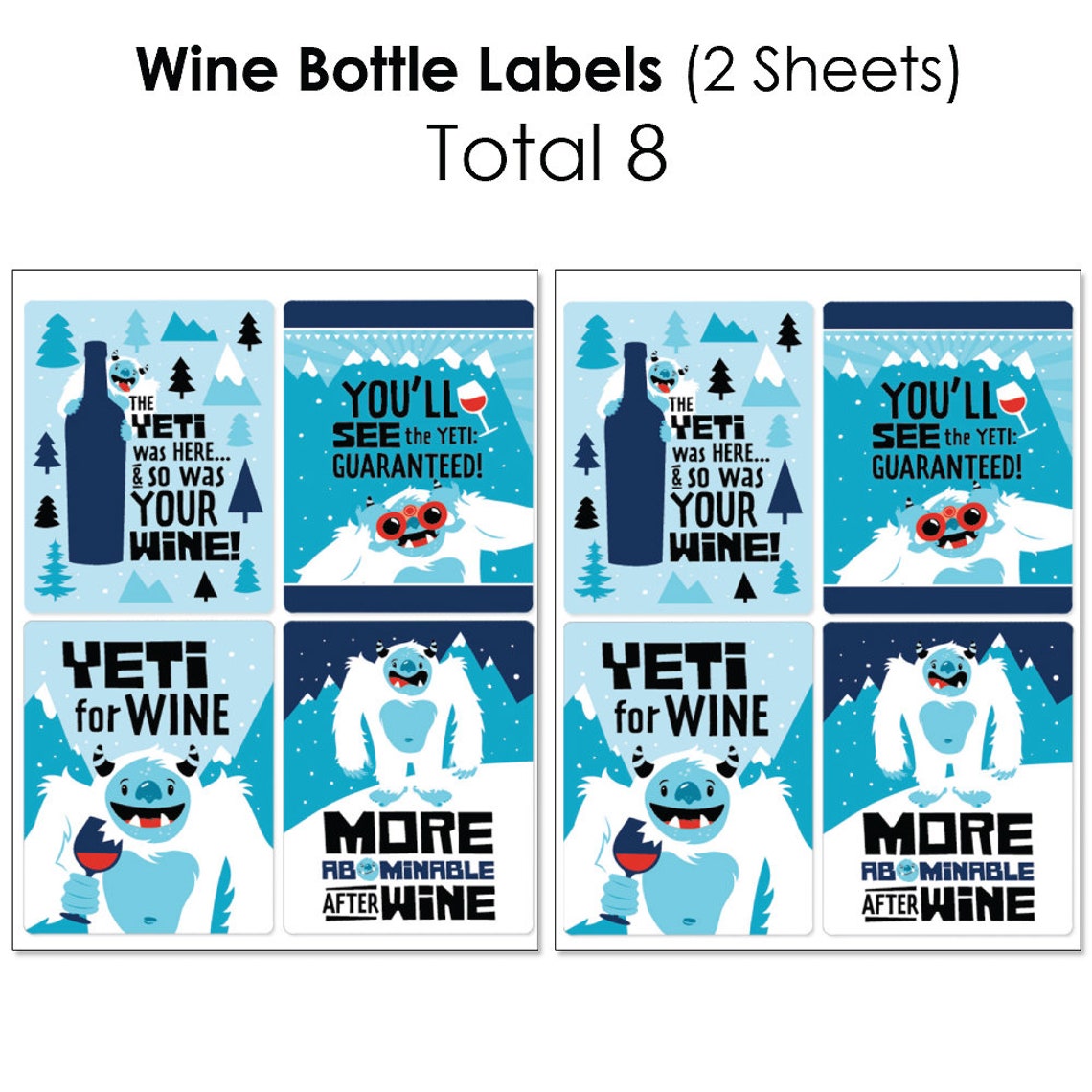Yeti to Party Mini Wine Wine Bottle and Water Bottle Labels | Etsy