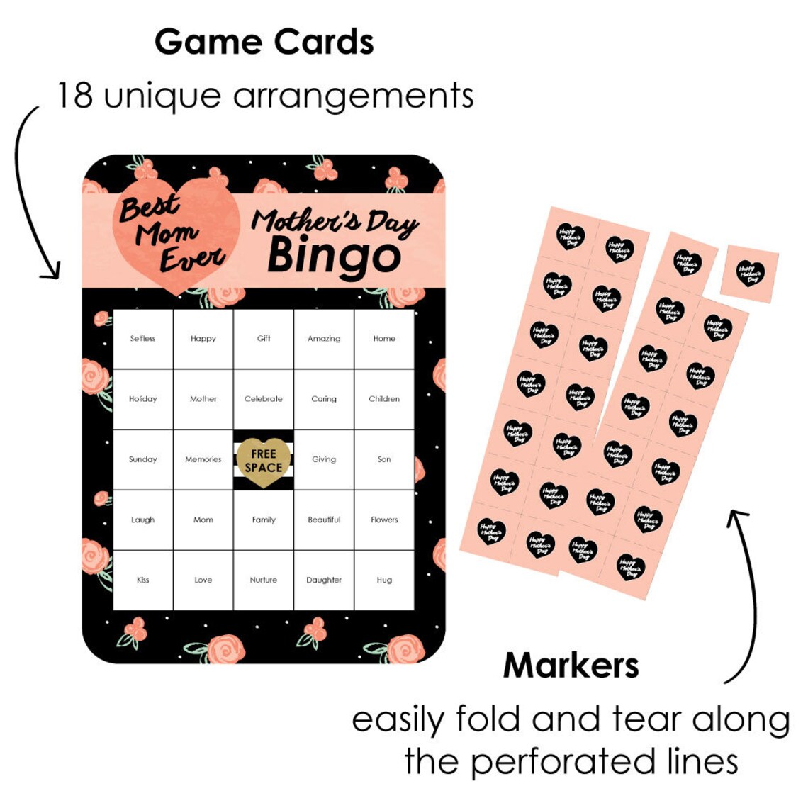 Best Mom Ever - Bingo Cards and Markers - Mother’s Day Bingo Game - Set ...