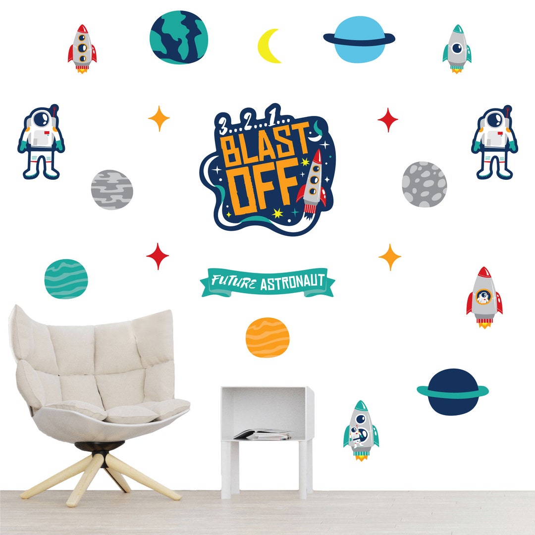 Blast off to Outer Space - Peel and Stick Nursery and Kids Room Vinyl ...