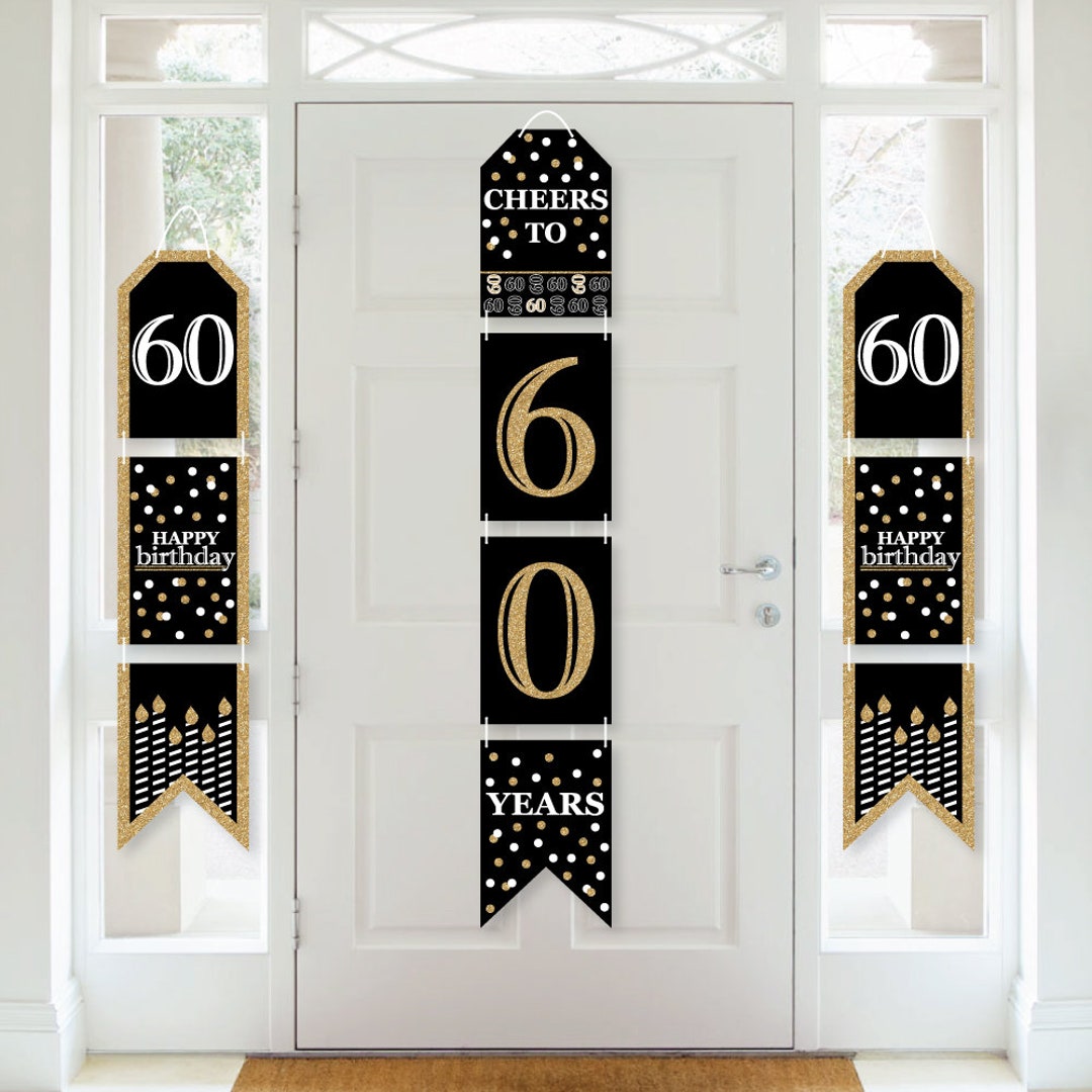 Adult 60th Birthday - Gold - Hanging Vertical Paper Door Banners ...