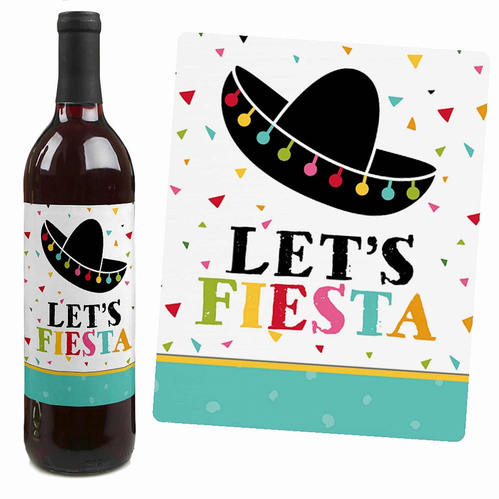 Let's Fiesta Wine Labels Mexican Party Wine Labels - Etsy