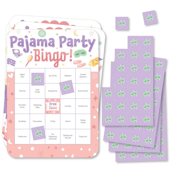 Pajama Slumber Party - Bingo Cards and Markers - Girls Sleepover ...