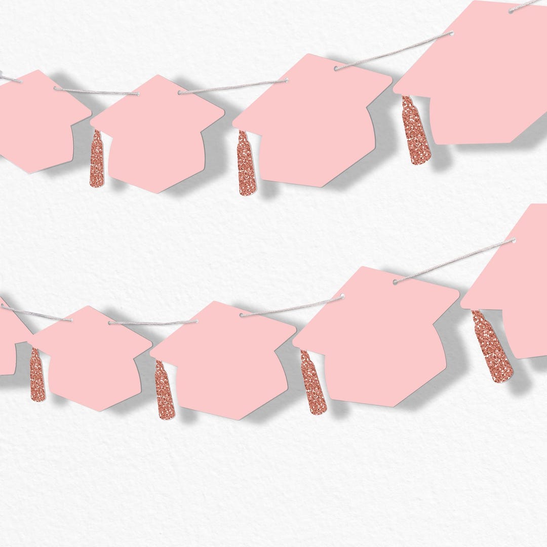 Rose Gold Graduation Cap Garland Banner, Pink Grad Party Decorations ...