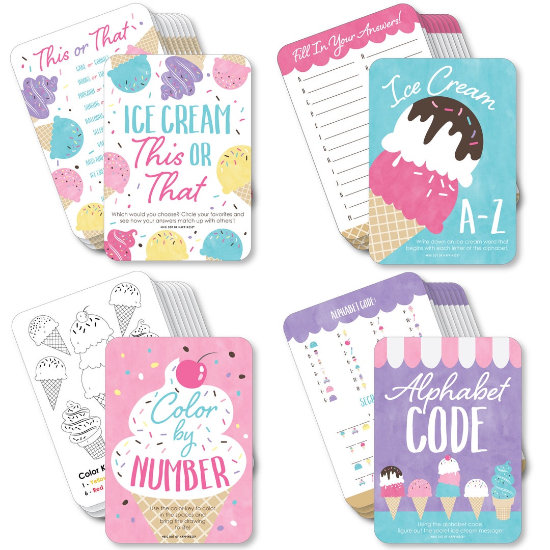 Scoop up the Fun - Ice Cream - 4 Sprinkles Party Games - 10 Cards Each ...