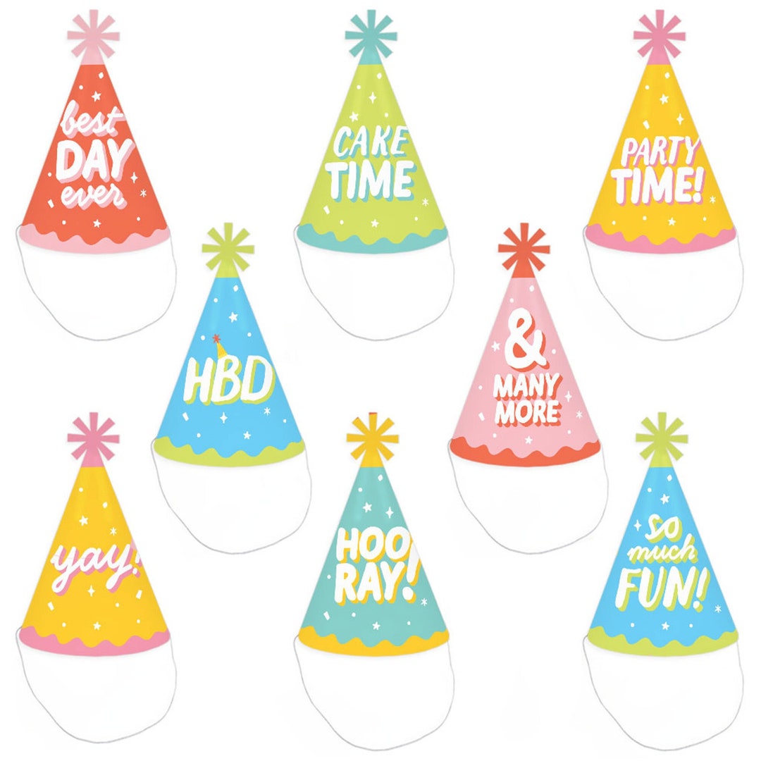 Party Time - Cone Happy Birthday Party Hats for Kids and Adults - Set ...