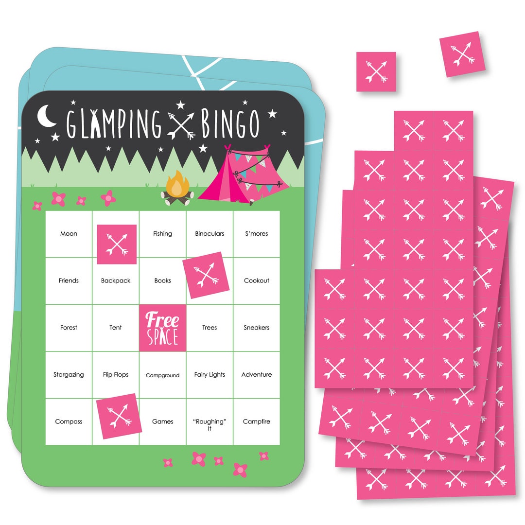 Let’s Go Glamping - Bingo Cards and Markers - Camp Glamp Party or ...
