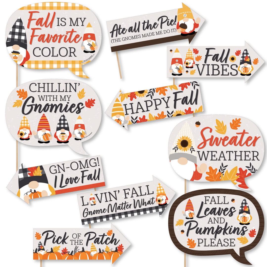Funny Fall Gnomes - Autumn Harvest Party Photo Booth Props Kit - 10 ...