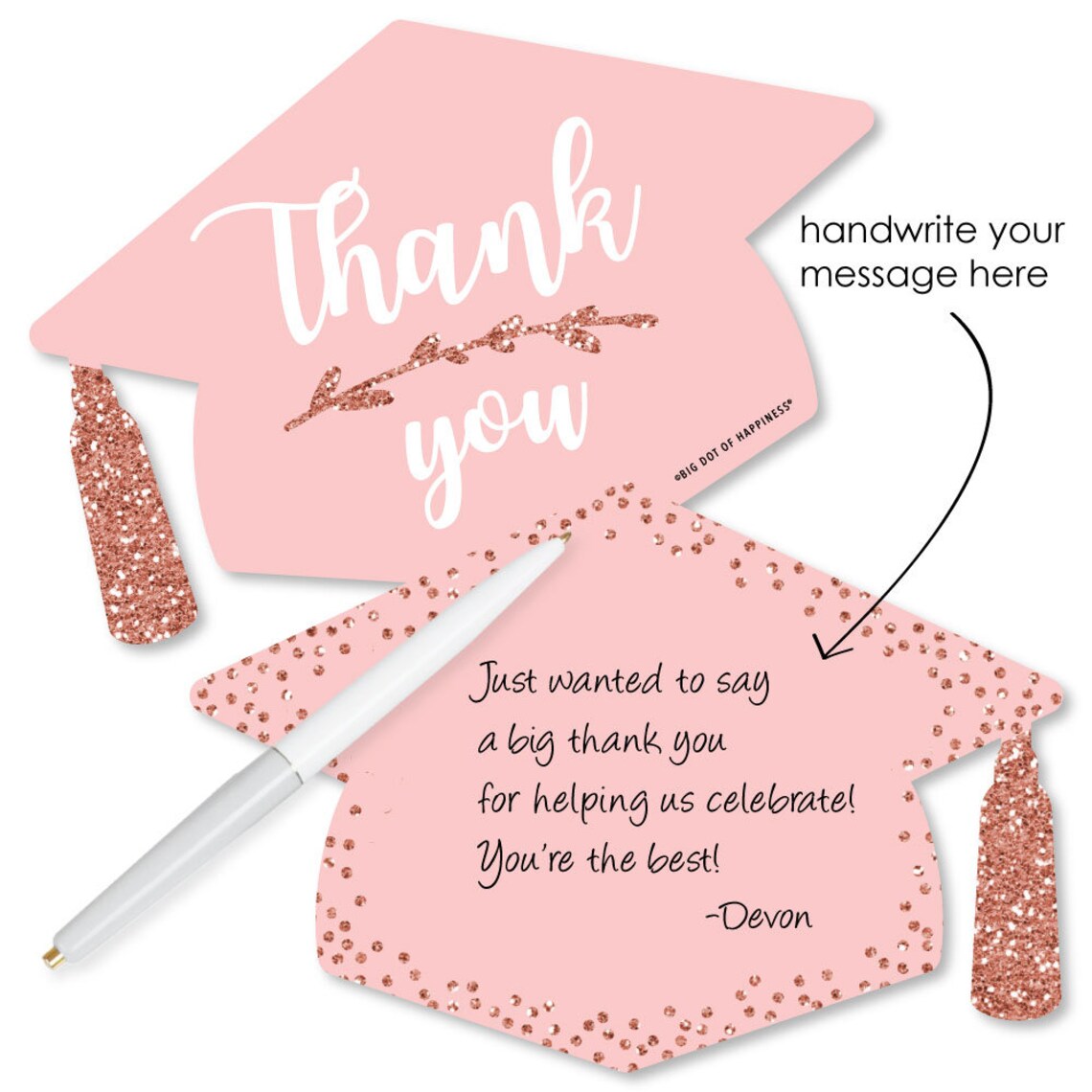 Rose Gold Grad Shaped Graduation Party Thank You Cards | Etsy