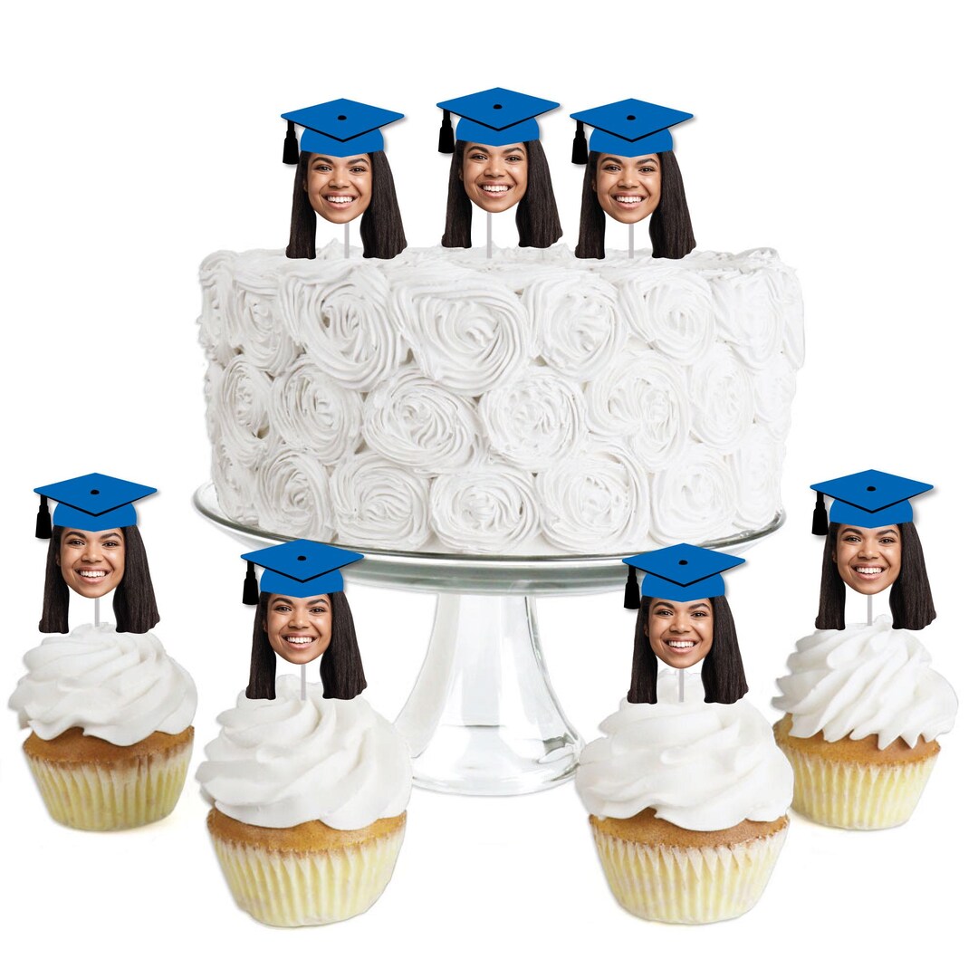 Blue Grad Cap Fun Face Treat Picks, Personalized Graduation Party ...