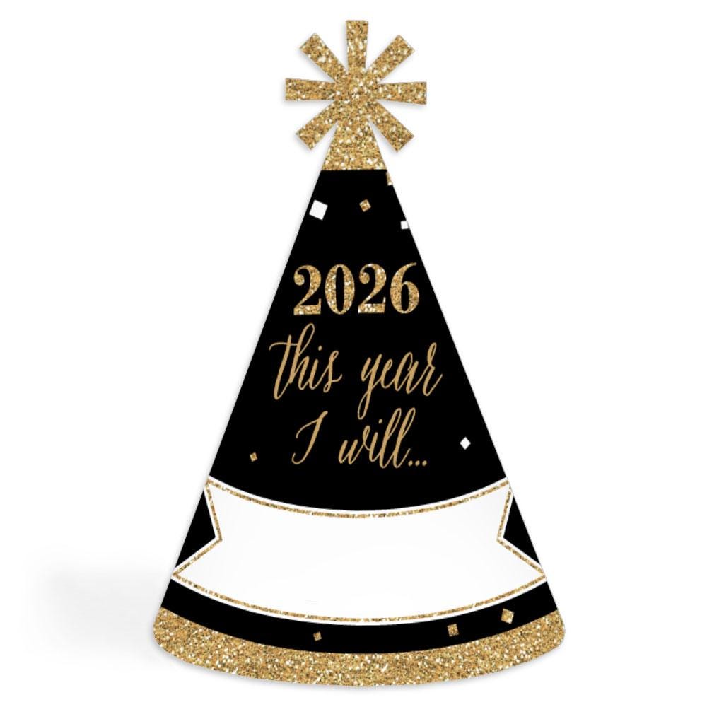 New Year's Eve - Gold - 2026 Cone New Years Eve Resolution Party Hats ...