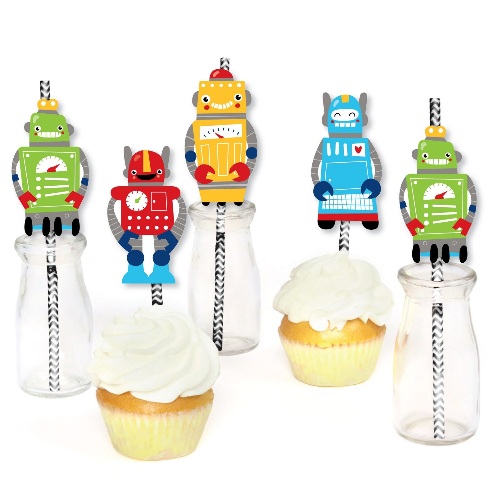 Gear up Robots Paper Straw Decor Birthday Party or Baby - Etsy