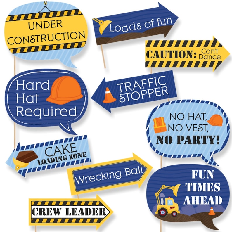 Funny Construction Party Photo Booth Props Construction Zone | Etsy