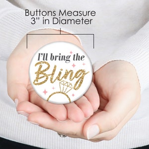 I'll Bring the Bling - 3 Inch Pink and Gold Bachelorette Party Badge ...