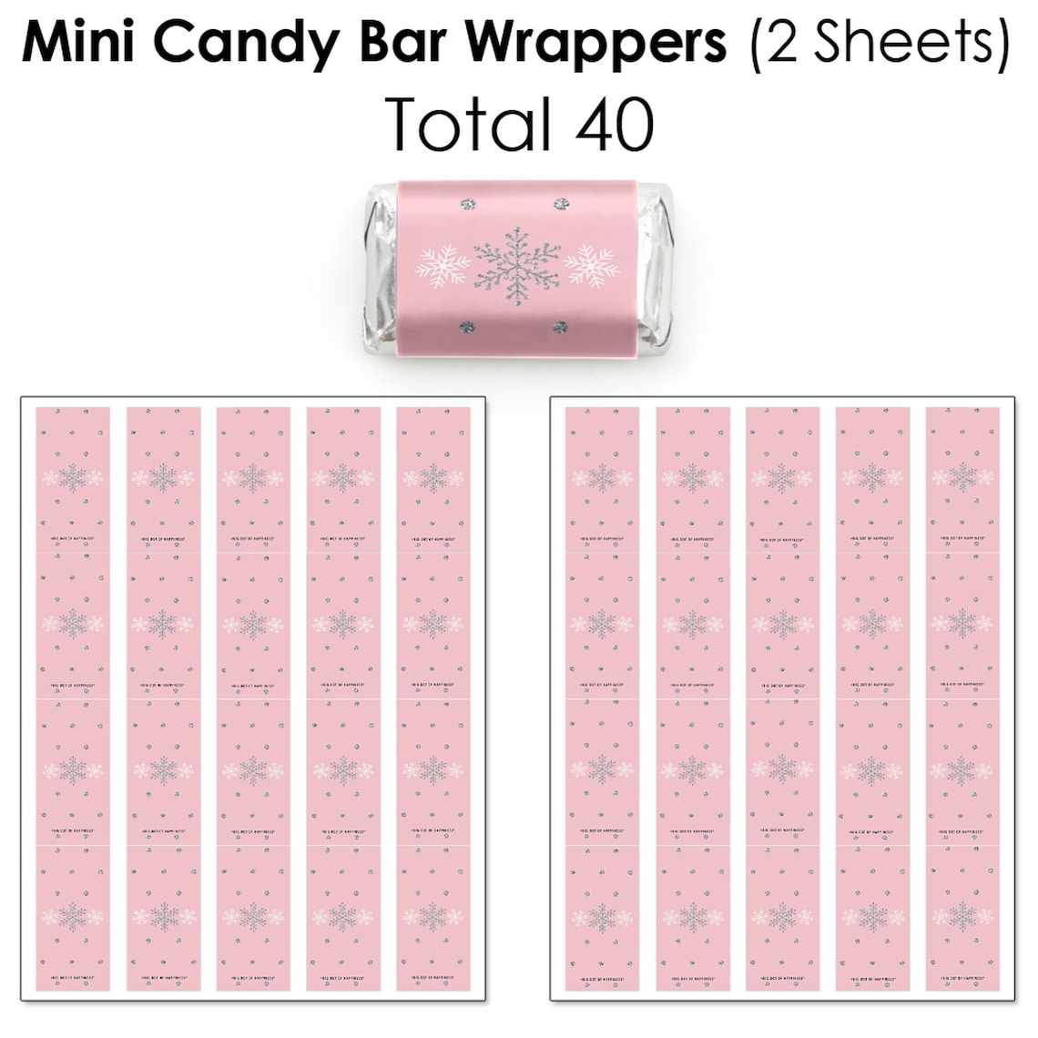 Pink Winter Wonderland Mini Candy Bar Wrappers Round Candy - Etsy
