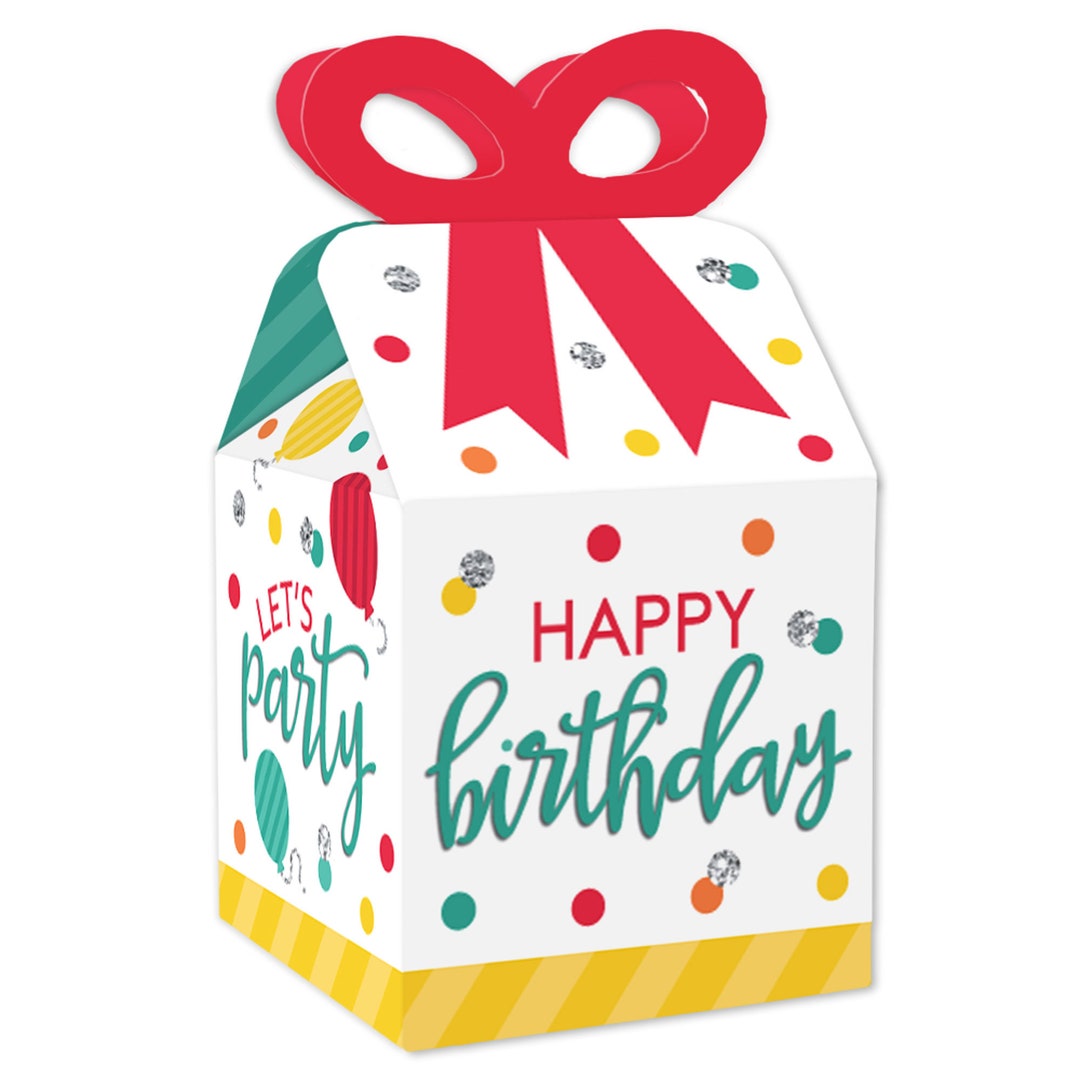 Colorful Happy Birthday - Square Favor Gift Boxes - Birthday Party Bow ...