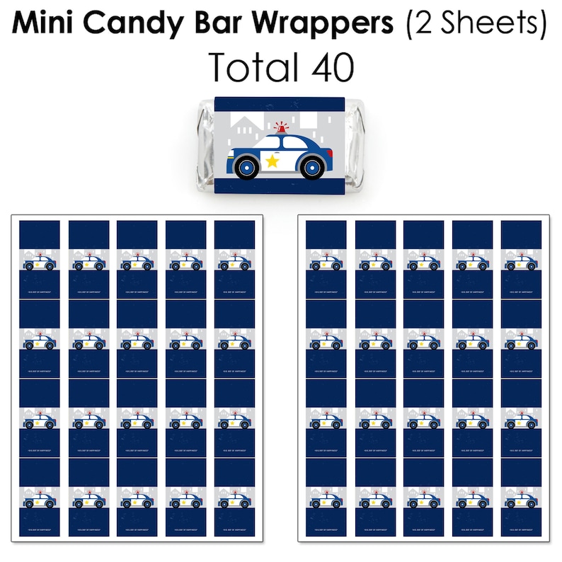 Calling All Units - Police - Mini Candy Bar Wrappers, Round Candy ...