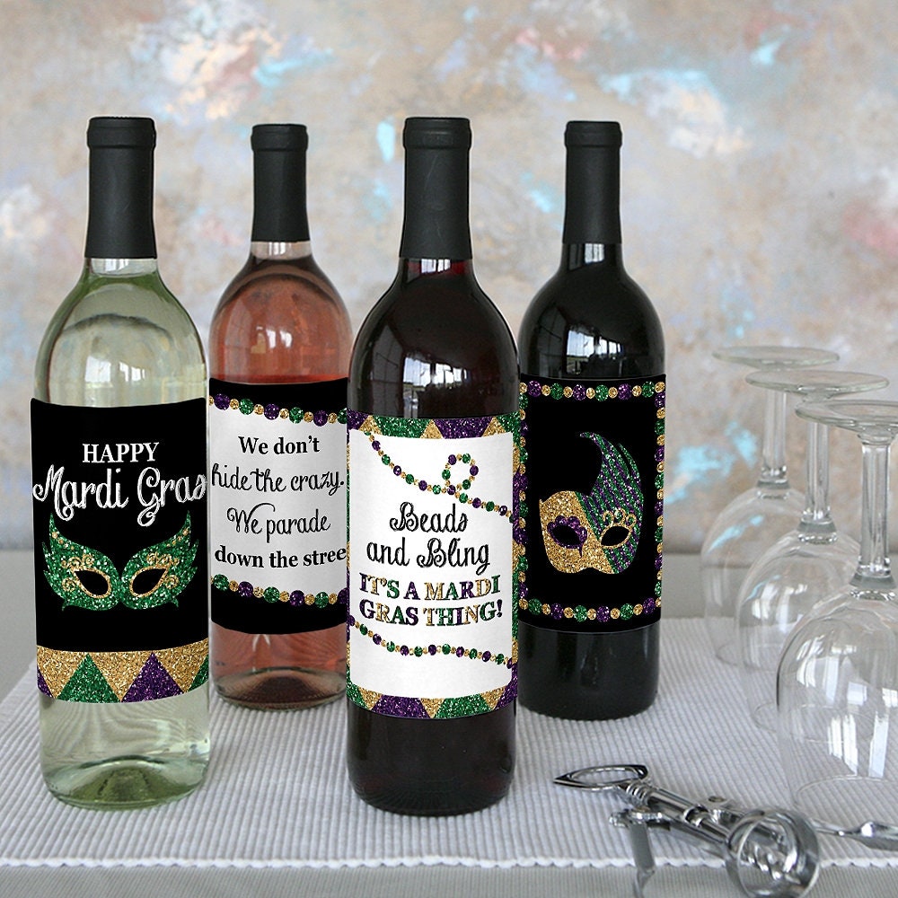 Mardi Gras Party Wine Bottle Labels Wine Bottle Labels for - Etsy