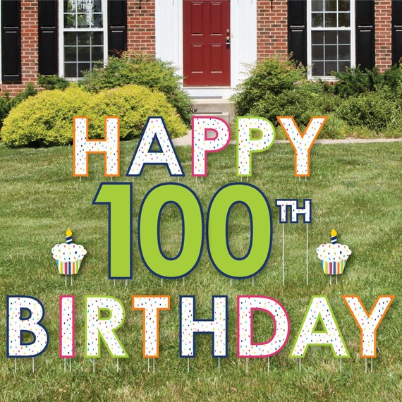100th Birthday - Cheerful Happy Birthday - Yard Sign Outdoor Lawn ...
