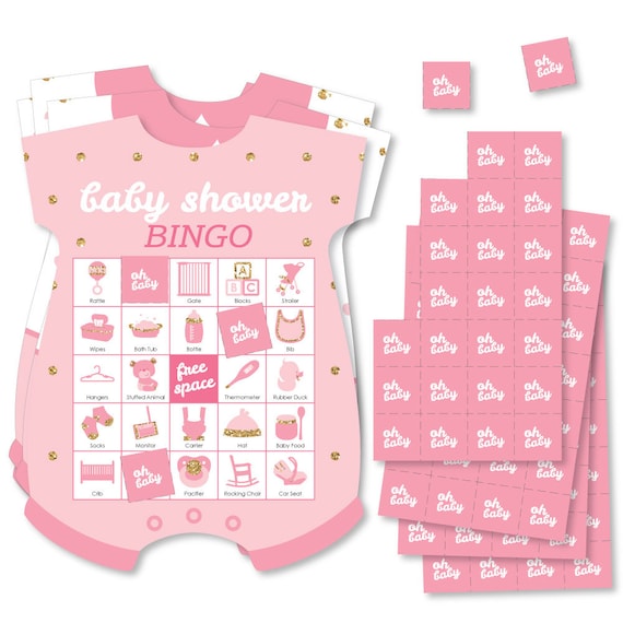 Hello Little One - Pink and Gold - Picture Bingo Cards and Markers ...