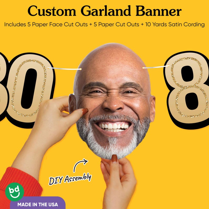 Custom 80th Birthday Face Cut Out Garland Banner, Personalized Adult ...