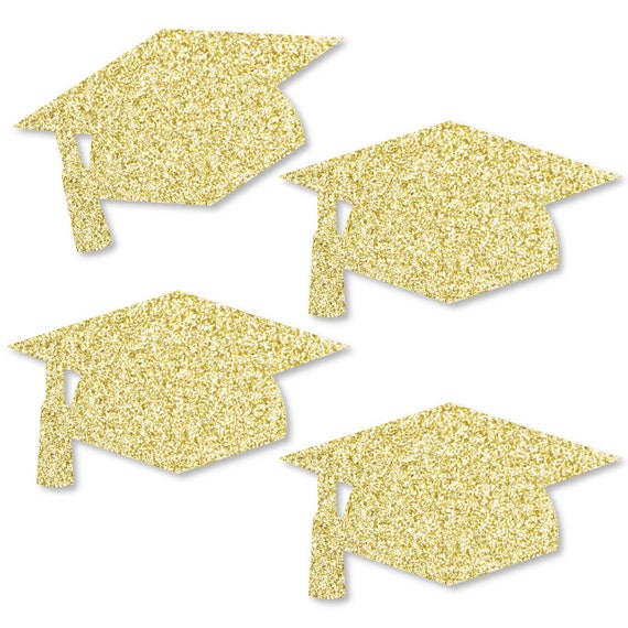 Gold Glitter Grad Caps - No-Mess Real Gold Glitter Cut-Out Graduation ...