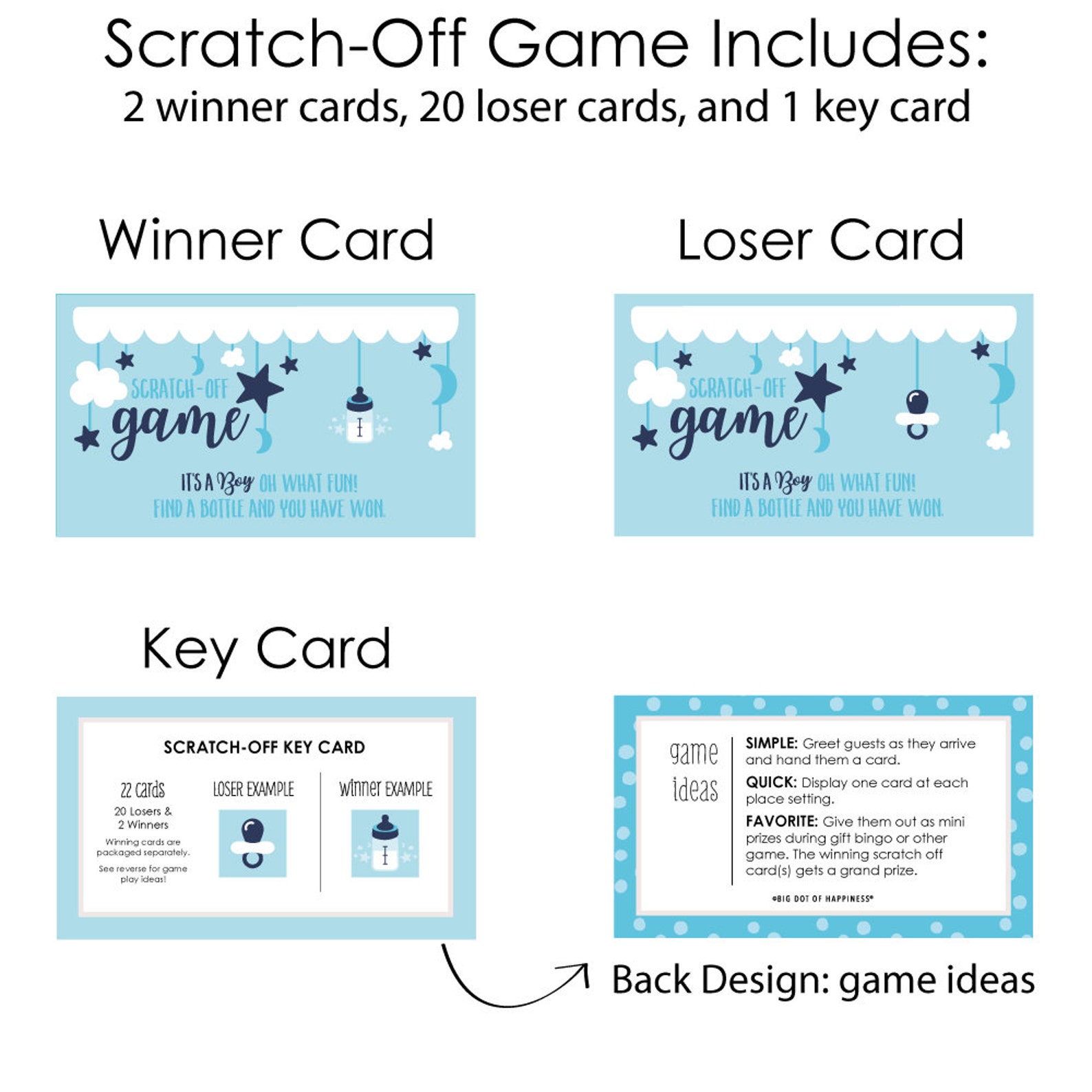 Its a Boy Blue Baby Shower Game Scratch off Cards 22 - Etsy