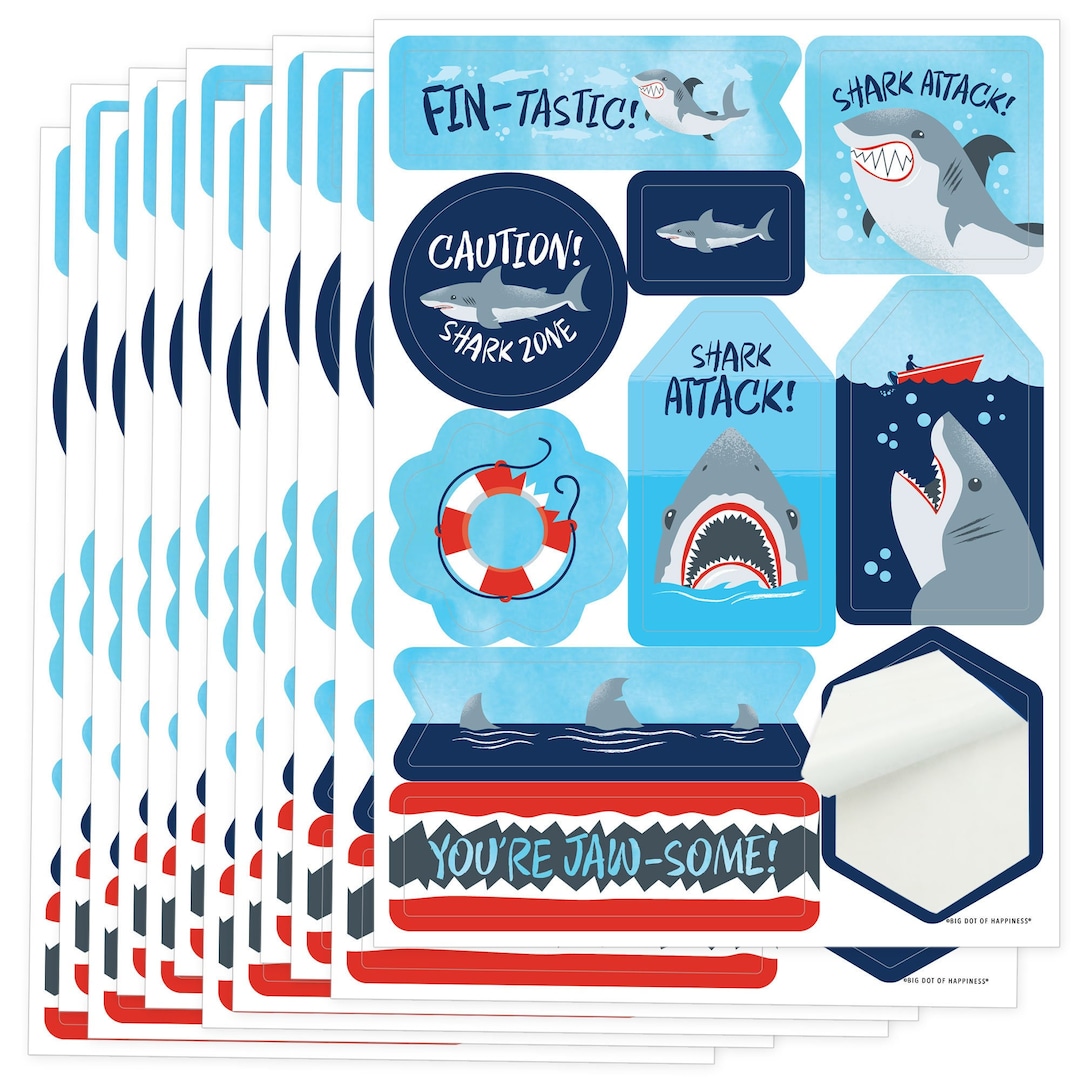 Shark Zone - Jawsome Shark Party or Birthday Party Favor Sticker Set ...