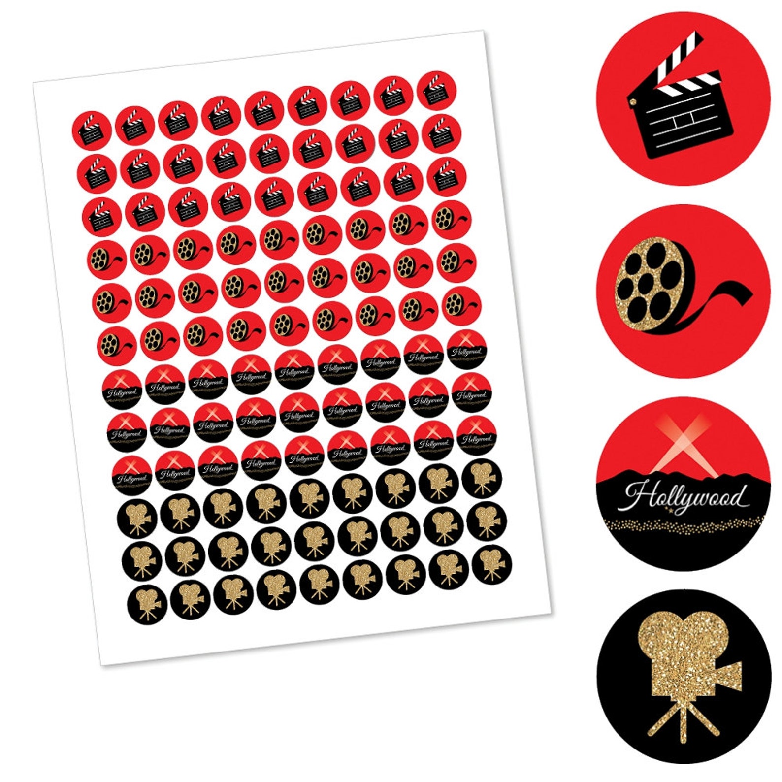 Red Carpet Hollywood Movie Night Party Round Candy Sticker - Etsy
