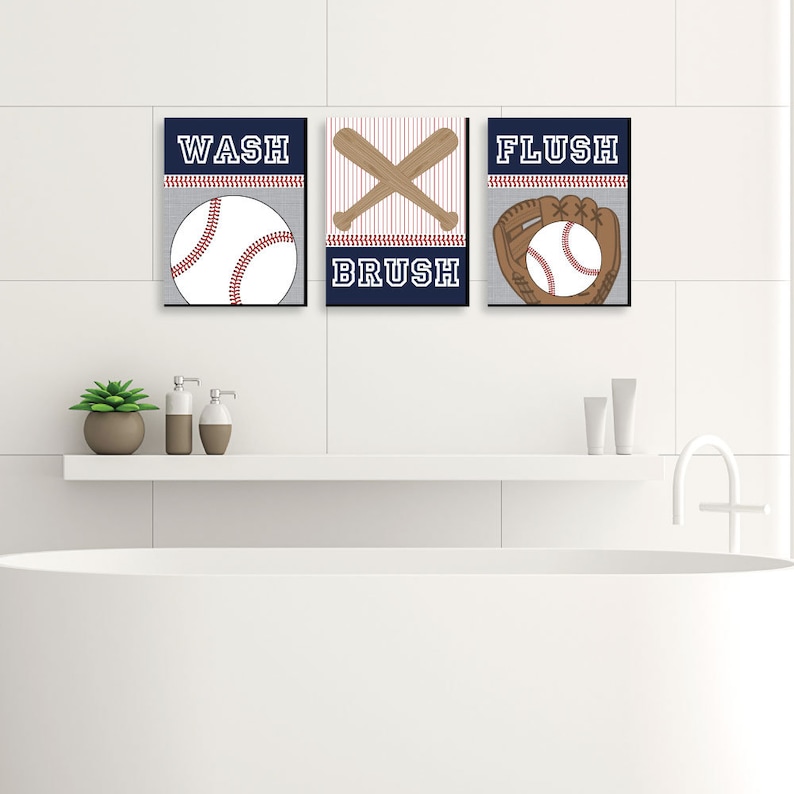 Batter up - Baseball - Kids Bathroom Rules Wall Art Décor - 7.5” X 10 ...
