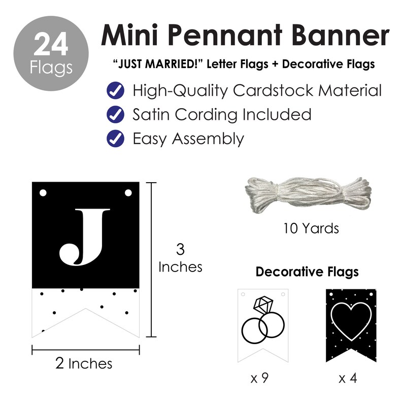 Mr. and Mrs. - Black and White Wedding or Bridal Shower Mini Pennant ...