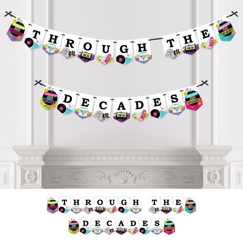 Through the Decades - 50s, 60s, 70s, 80s, and 90s Party Bunting Banner ...