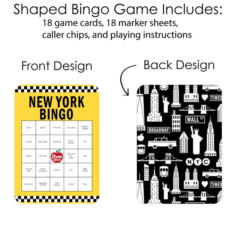 NYC Cityscape - Bar Bingo Cards and Markers - New York City Party Bingo ...