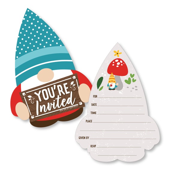 Garden Gnomes - Shaped Fill-In Invitations - Forest Gnome Party ...