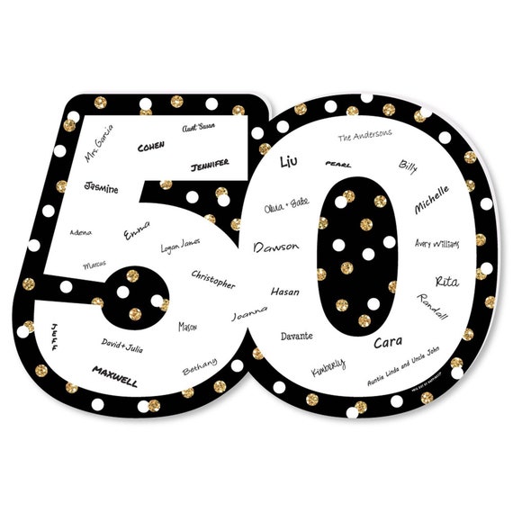 Adult 50th Birthday - Gold - Guest Book Sign - Birthday Party Guestbook ...