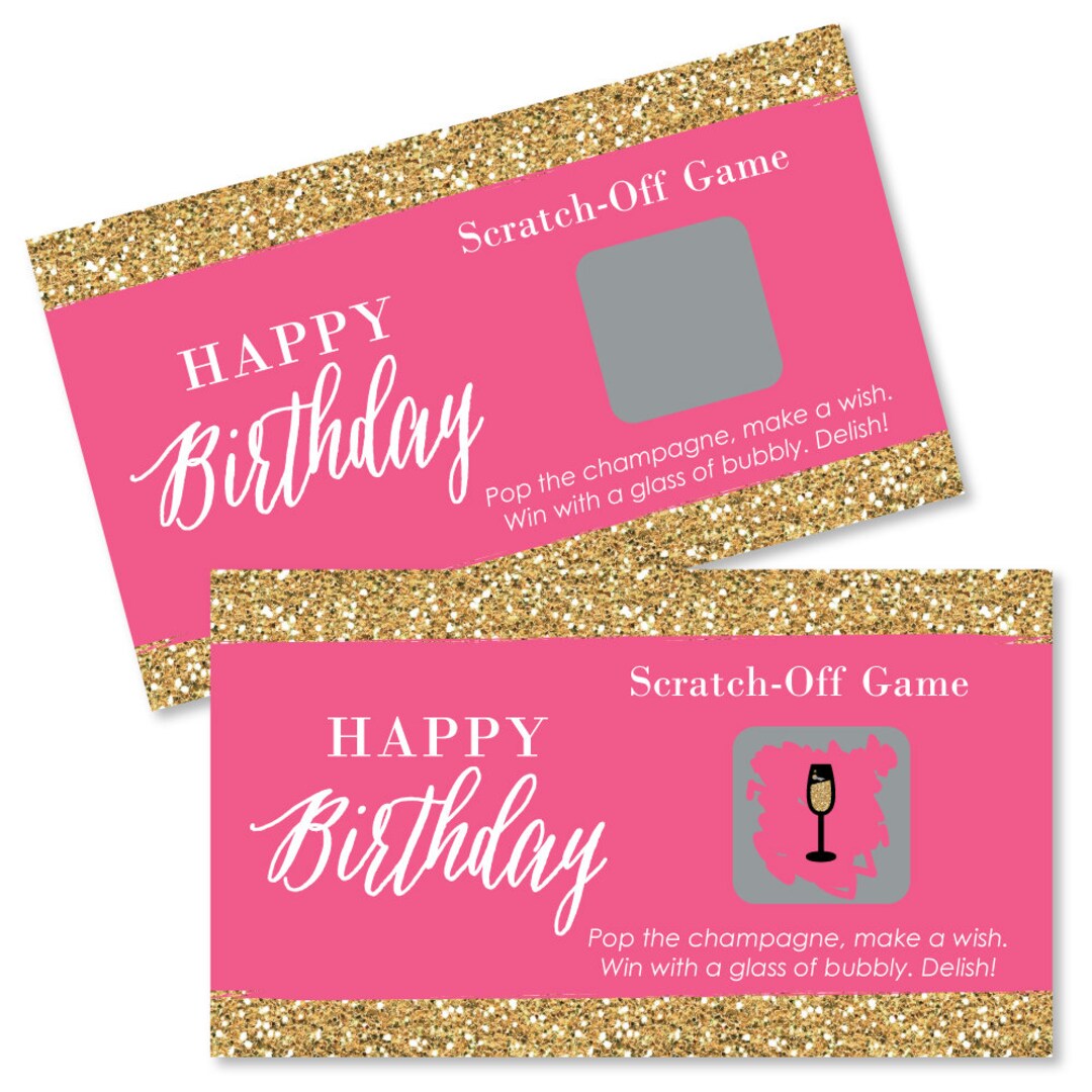 Chic Happy Birthday – Pink and Gold Party Scratch off Game - Birthday ...
