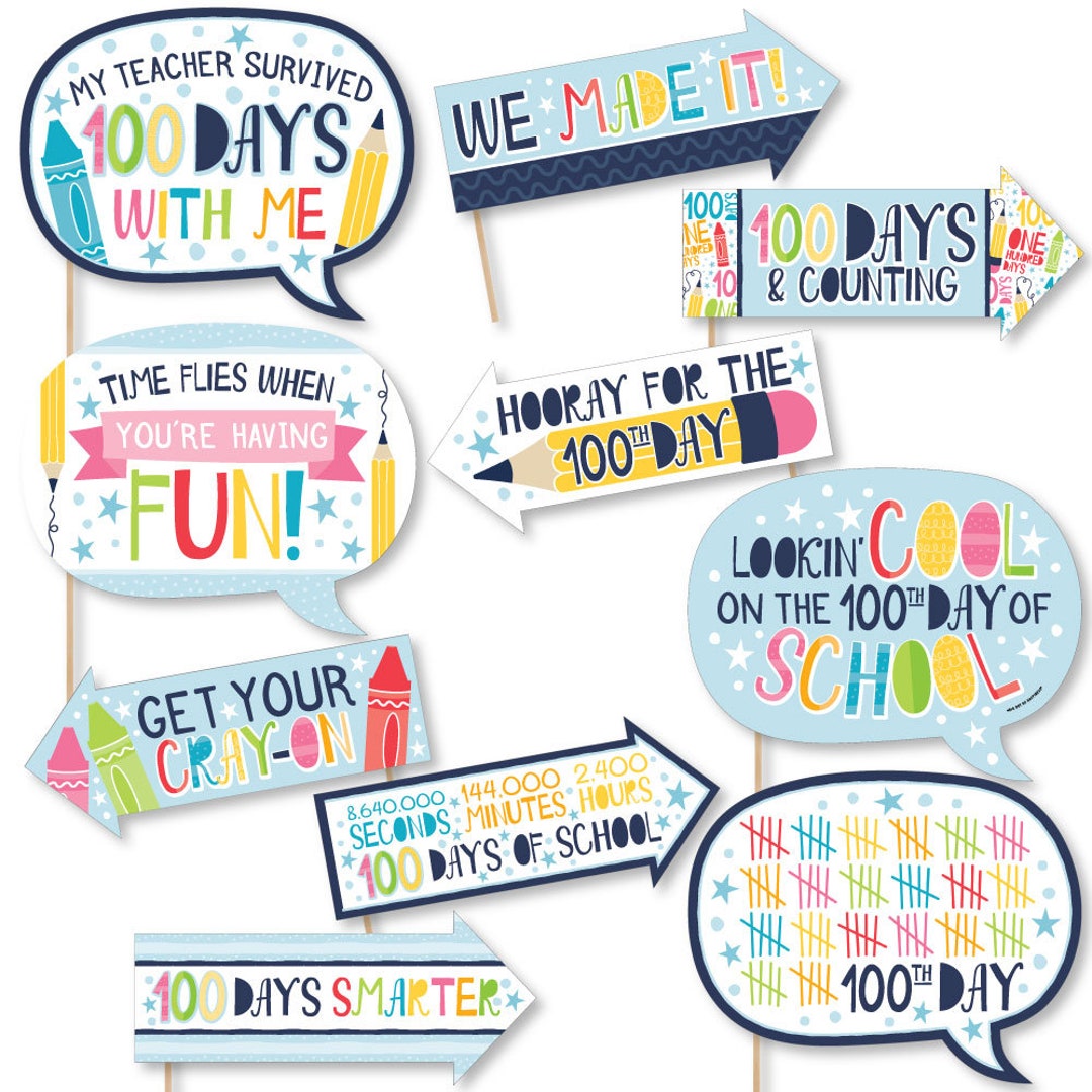 Funny Happy 100th Day of School - 100 Days Party Photo Booth Props Kit ...