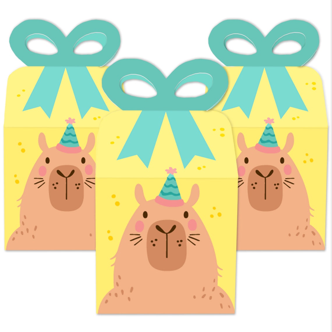 Capy Birthday - Square Favor Gift Boxes - Capybara Party Bow Boxes ...