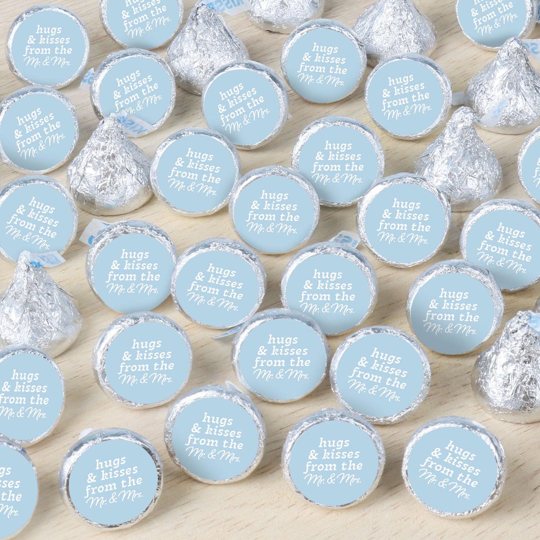 Dusty Blue Wedding Candy Stickers, Mr. and Mrs. Wedding Guest Favors ...