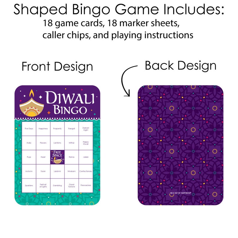 Happy Diwali - Bingo Cards and Markers - Festival of Lights Party Bingo ...